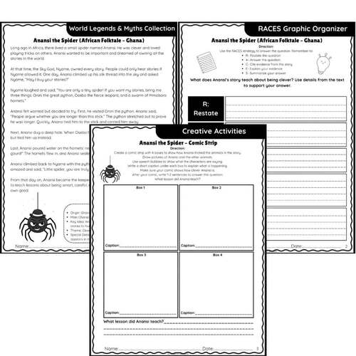 World Legends RACES Activities | Africa | Anansi the Spider | Grade 5-6