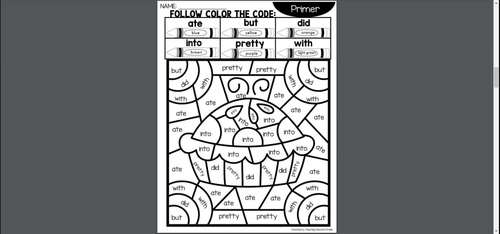 Primer Sight Words Worksheets for Thanksgiving by Teaching Second Grade