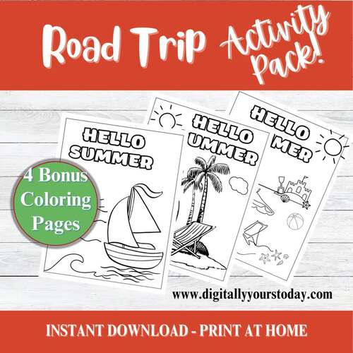Summer Activity Road Trip Packet - Fun I Spy, Word Search, Directed Drawing