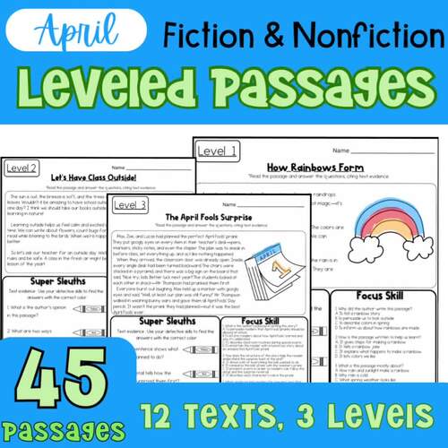 April Close Reading Passages 1st–3rd Grade | Differentiated Spring ...