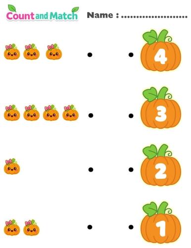 Pumpkin Counting 1–16 Color & Match Worksheets Fall Math Activity Prek ...