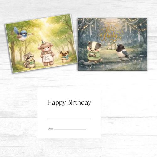 Kids Birthday Postcards Printable Set, Woodland Animal Birthday Cards ...