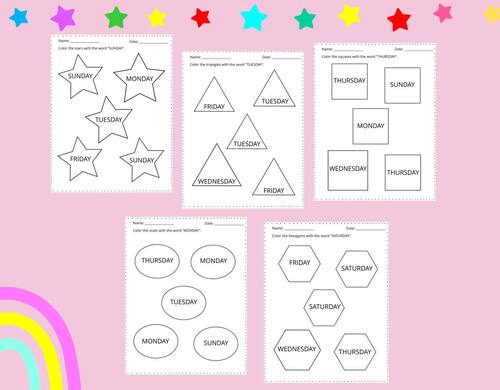 Printable Days of the Week Coloring Worksheets, Tracing and Matching ...