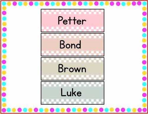 Printable Boho Checkered Student Name Slips, Name Labels, Name Posters