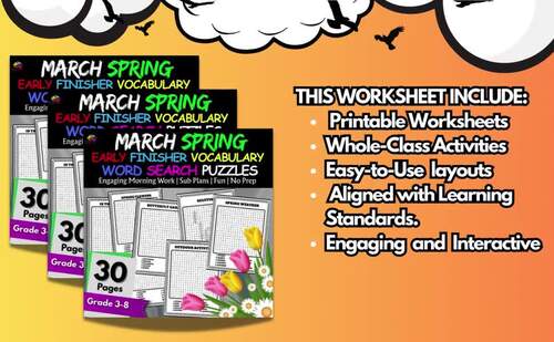 Fun March Spring Break Word Search Puzzle Activities 3rd,4th,5th,6th ...