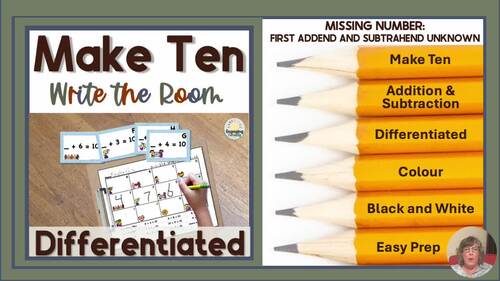 Make 10 Write the Room Task Cards with Differentiated Worksheet ...