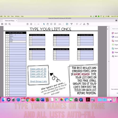 Class List Template Editable | Customizable Student Rosters for ...