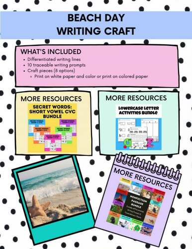 Beach Day Writing Craftivity - Writing Prompts & Craft Sunglasses, Sand ...