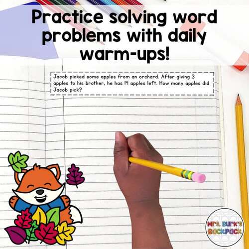 FALL 1st Grade Daily Addition & Subtraction Word Problem Warm-Ups