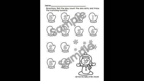 Roll and Cover Mitten Dice Learning Sheets - Low Prep by From the Cubby