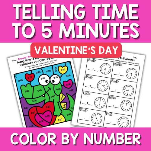 Valentines Day Time to 5 Minutes Color by Number Code Fun Center Analog ...