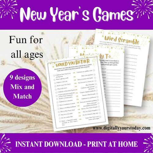 Printable New Year's Game Bundle for kids of all ages | Trivia | Word ...