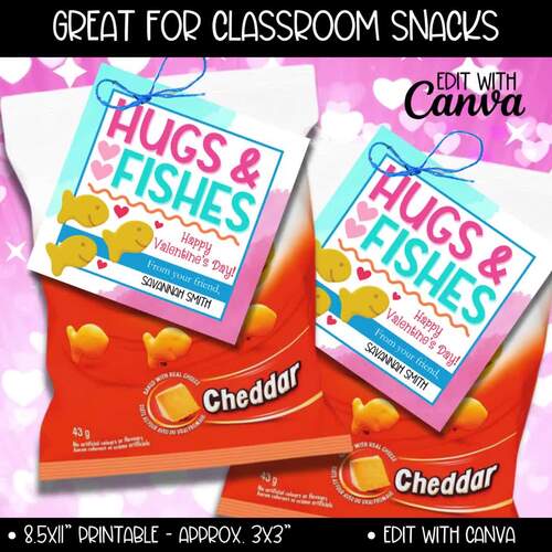 Goldfish Cracker Valentine's Day Cards Tags, Valentine Non Candy ...
