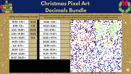 Rounding and Operations with Decimals Christmas Math Pixel Art BUNDLE