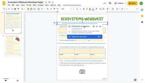 Ecosystems Webquest - An Internet Activity with Google Slides™ by Love ...