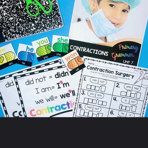 Contractions - first grade grammar unit - worksheets and literacy ...