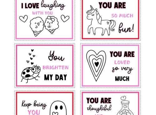 Valentine’s Day Coloring Cards Craft, Holiday Activity, Printable ...