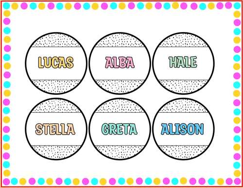 Printable Bright Spotty Round Student Name Labels, Editable Cubby Labels