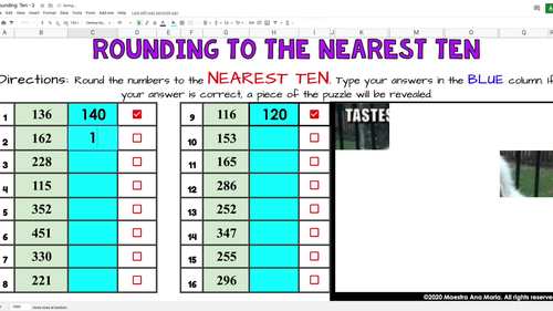 Rounding to the Nearest Ten Mystery Picture Google Classroom | TPT