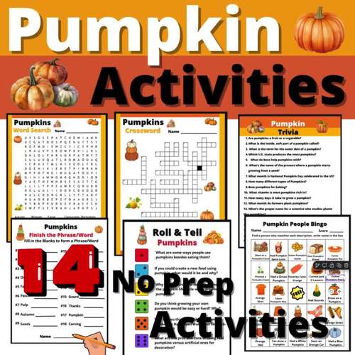 Pumpkin Activities Packet Trivia Fall Lessons Sub Plans Work Resources