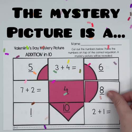Valentine's Day Addition and Subtraction Mystery Picture Worksheets