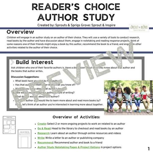 Reader’s Choice Author Study (Plans and Printable Recording Sheets)
