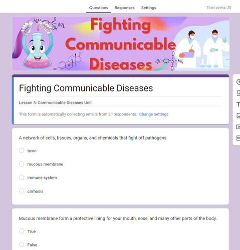 Communicable Diseases UNIT BUNDLE | Health | Google Forms | TPT