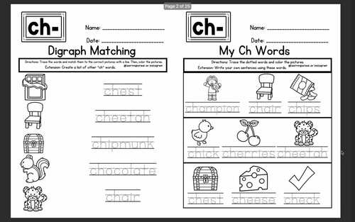 Ch Worksheet Packet - Digraphs Worksheets + Activities PreK ...