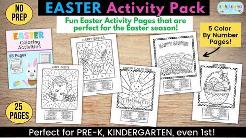 Easter Activity Pack for Kindergarten, Preschool Color by Number Worksheets