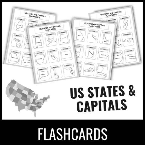 US States Maps and Capitals Flashcards by PerfectPrintables | TPT