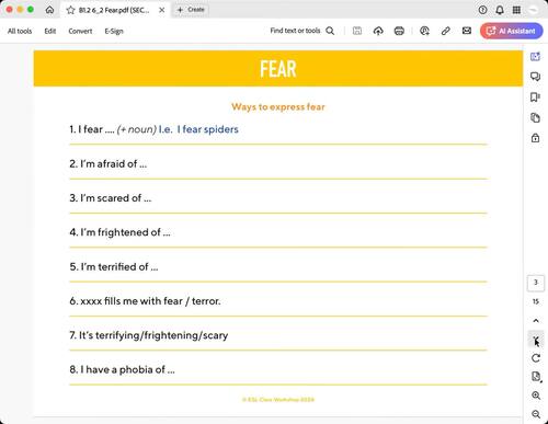 ESL Intermediate Lesson: Practise Talking about Fear by ESL Class Workshop