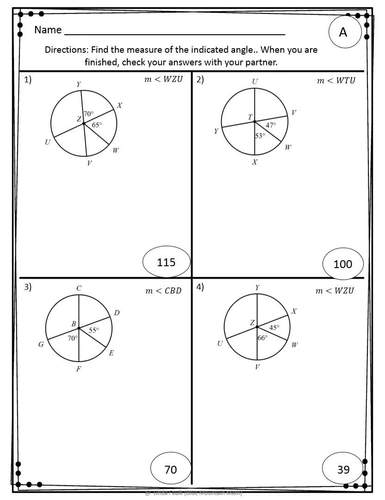 Central Angle Measures Partner Practice by Blue Mountain Math | TPT
