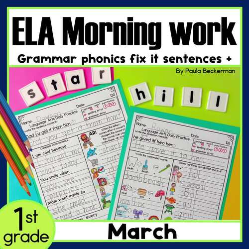 First Grade ELA Morning Work 1st Grade Spiral Review Grammar Phonics ...