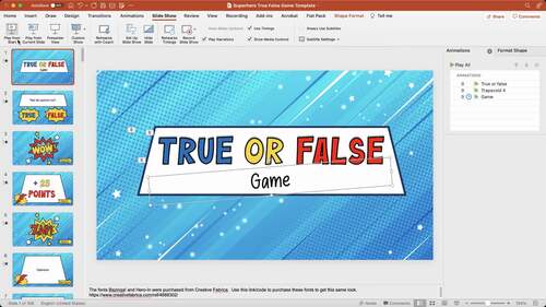 True / False Editable Game Quiz Template for Classroom and Commercial Use