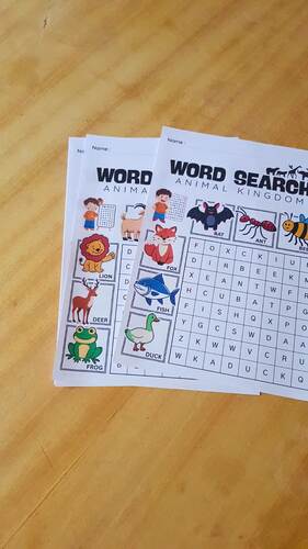 Animal word search puzzle Preschool & Kindergarten Level 1 ages 3–5