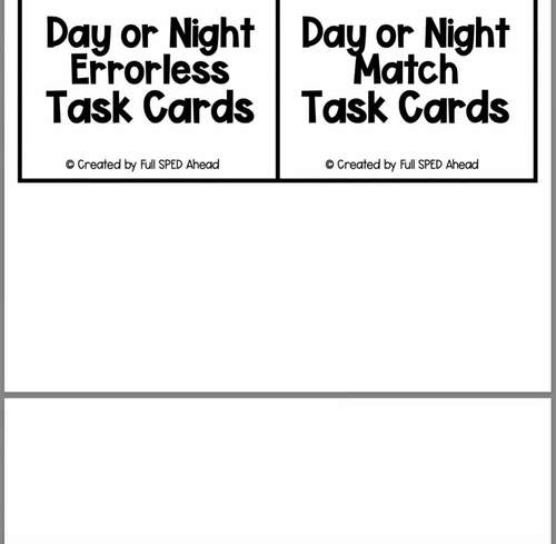 Telling Time Identification Day or Night Task Cards for Special Education
