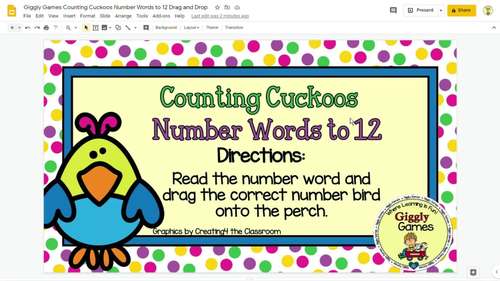 Counting Cuckoos Number Words Drag & Drop Google Slides Digital Resources