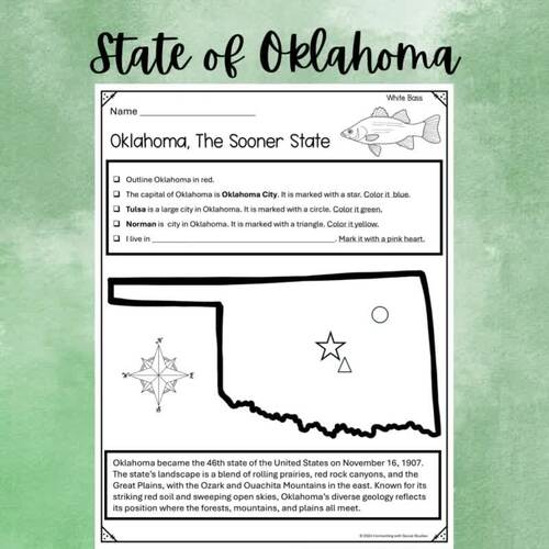 Oklahoma Map Worksheets - Find and Color Activities! | TPT