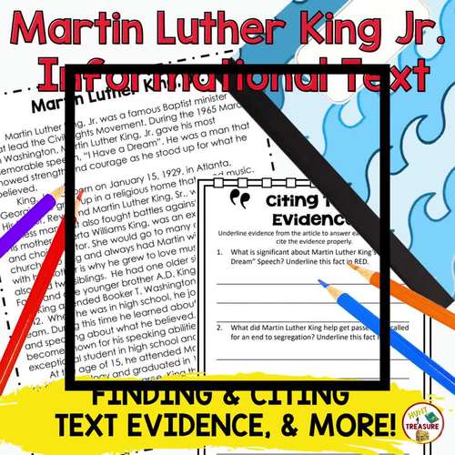 Martin Luther King Jr. Finding and Citing Text Evidence by Hunt 4 Treasure