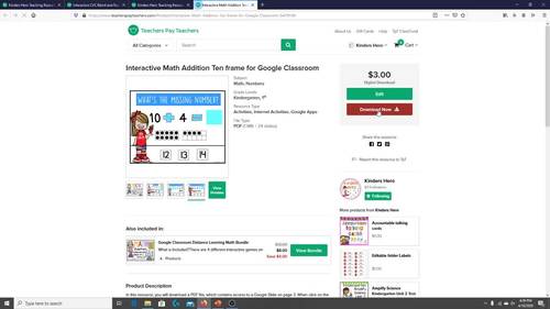 Math Addition Ten frame for Google Slides Distance Learning by Kinders Hero