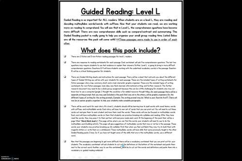 Guided Reading Level L by Julia's Colorful Classroom | TPT