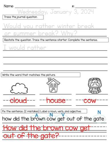 January Morning work with Differentiated Journal Writing (Editable text)