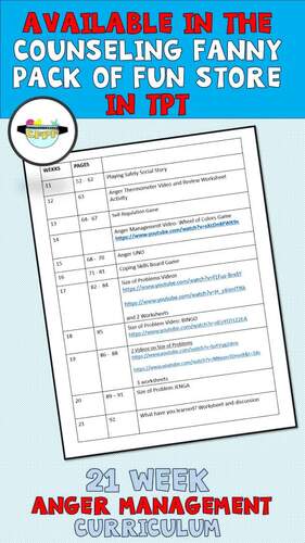 21+ Weeks of Counseling Curriculum for ANGER MANAGEMENT! Grades 1 - 8