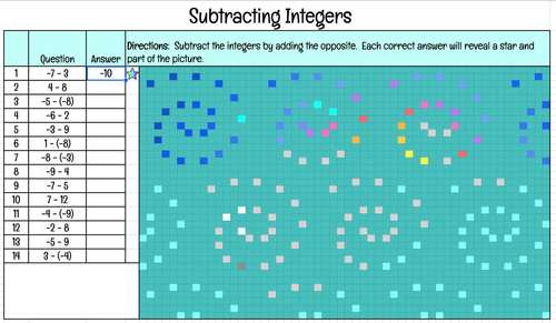 Subtracting Integers Digital Activity Pixel Art - Whale by Try-Angle Math