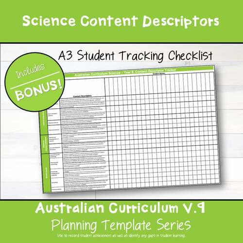 V9 Australian Curriculum SCIENCE Content Descriptor Overviews - Year 8