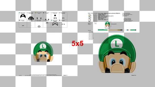 Luigi Super Mario Head 02 Fill Machine Embroidery Design - Instant Download