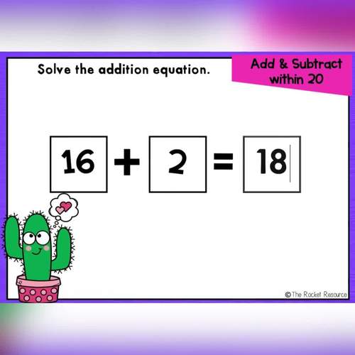 Valentine's Day Addition and Subtraction within 20 BOOM™ Cards 2.OA.2