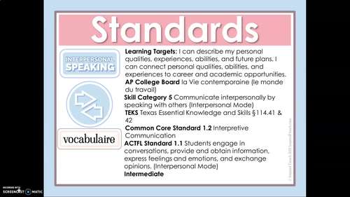 French Education School Career Job Interpersonal Speaking Performance Task