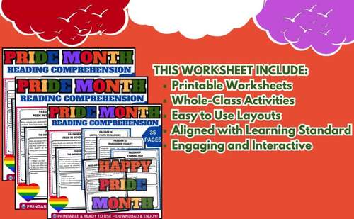 Pride Month Reading Comprehension Passage Activities, 6th 7th 8th 9th Gr