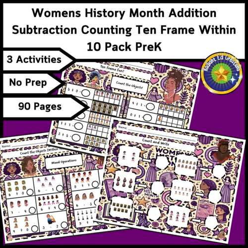 Womens History Month Addition Subtraction Counting Ten Frame Within 10 ...